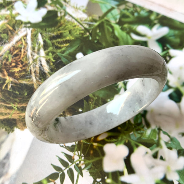 59.1mm A-Grade Natural Light Grey Jadeite Modern Round Bangle No.15153 ...