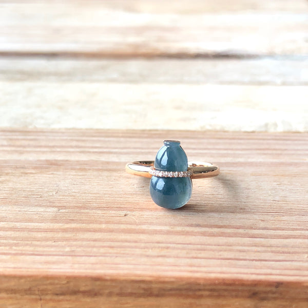 15.9mm Icy A-Grade Natural Royal Blue Jadeite Jade Calabash Ring (Coll ...